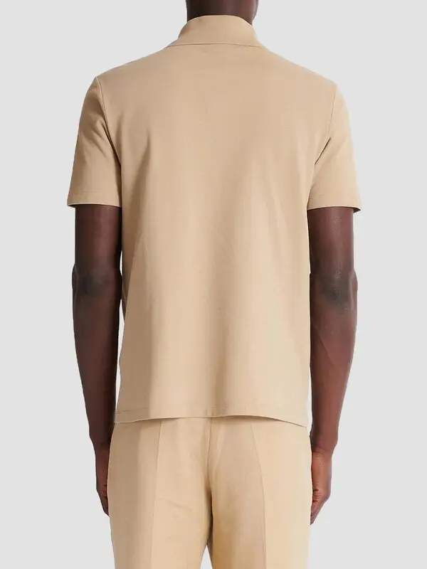 Balmain Logo-embroidered Cotton Quarter-zip Polo Shirt - Camel Blanc