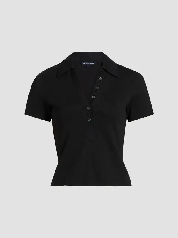 Veronica Beard Kearney Cotton Polo T-shirt - Black