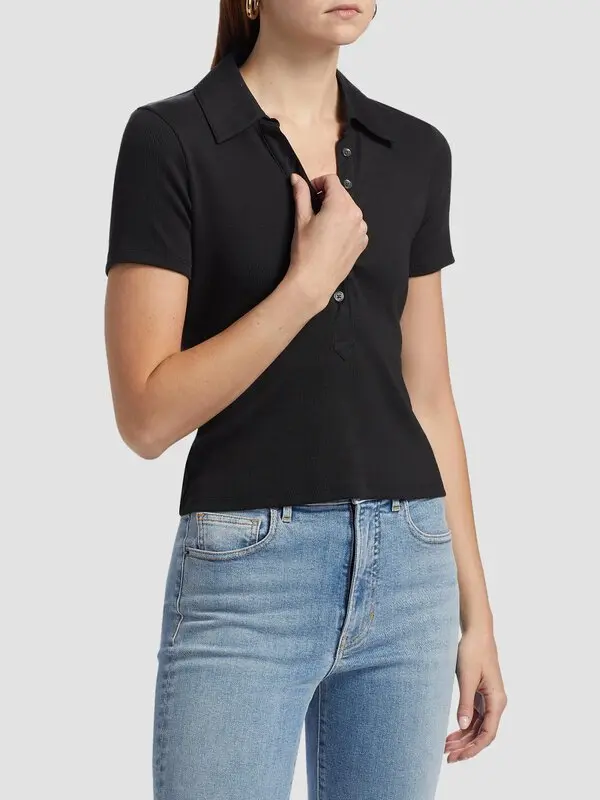 Veronica Beard Kearney Cotton Polo T-shirt - Black