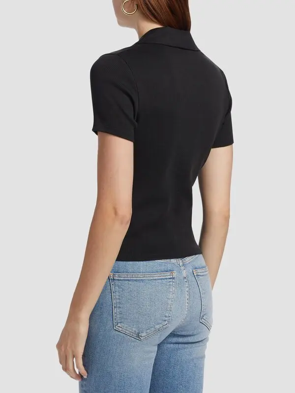 Veronica Beard Kearney Cotton Polo T-shirt - Black