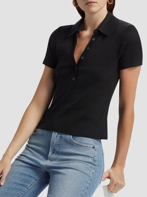 Veronica Beard Kearney Cotton Polo T-shirt - Black