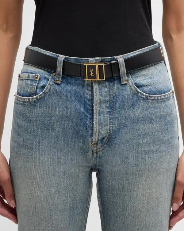 Saint Laurent Grainy Leather Belt - Black