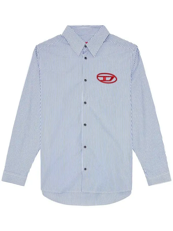 DIESEL® Embroidered-logo Striped Poplin Shirt - Blue