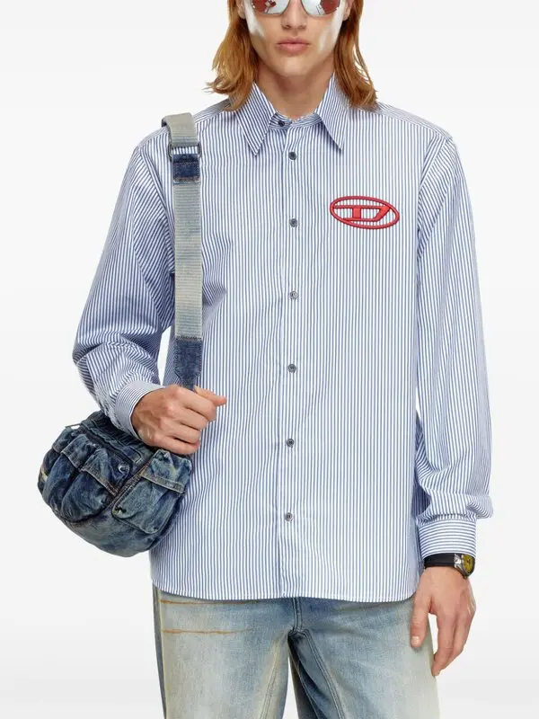 DIESEL® Embroidered-logo Striped Poplin Shirt - Blue