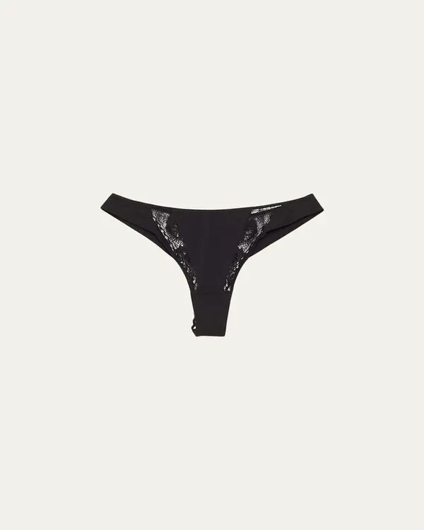 LIVY Broadway Microfiber And Lace Tanga - Black