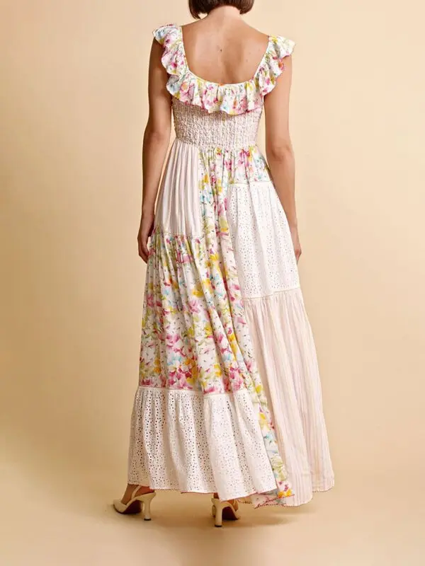 ByTiMo Floral-print Patchwork Maxi Dress