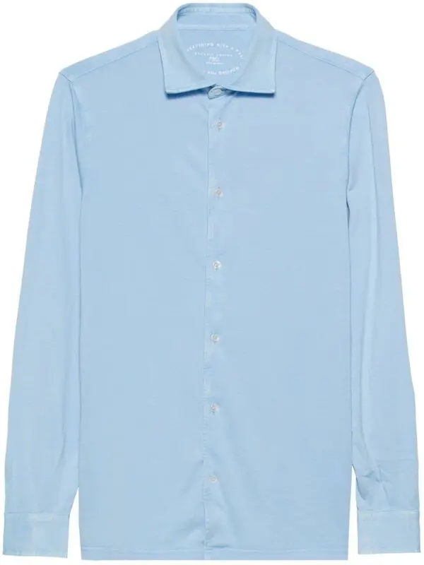 Fedeli Plain Organic-cotton Shirt - Blue
