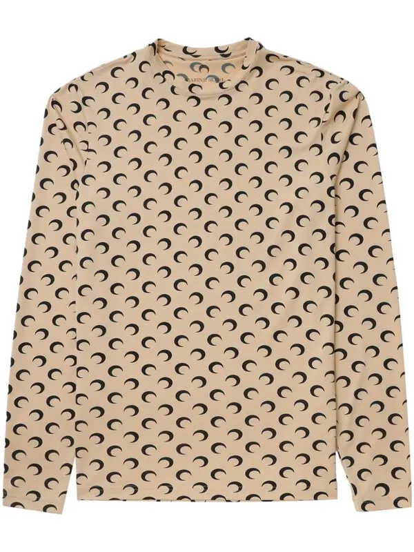 MARINE SERRE Moon-print Long-sleeve T-shirt - Neutrals