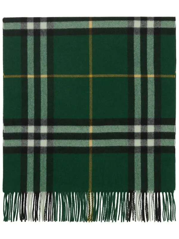 Burberry Check-print Fringed Cashmere Scarf - Green