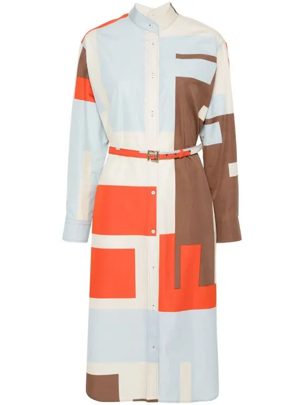 Fendi Ff Puzzle-print Shirt Dress - Neutrals