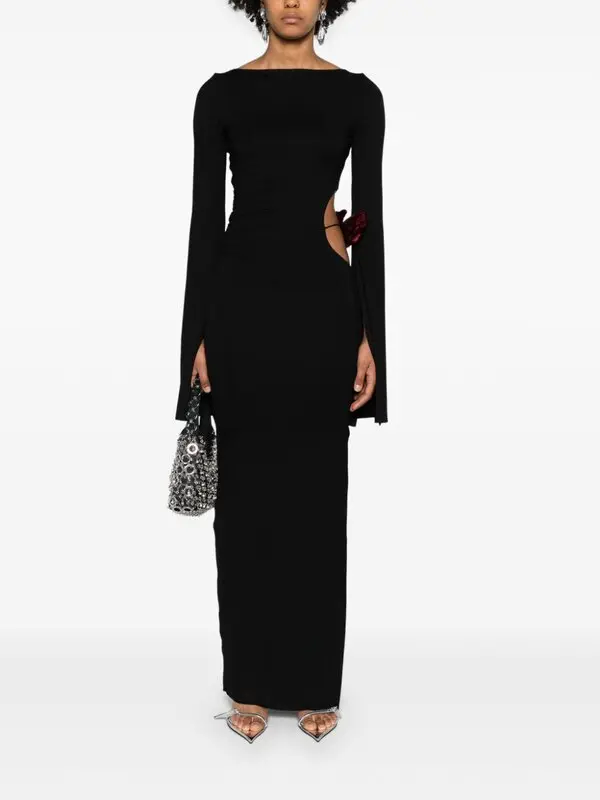 MANURI Floral-appliqué Maxi Dress - Black