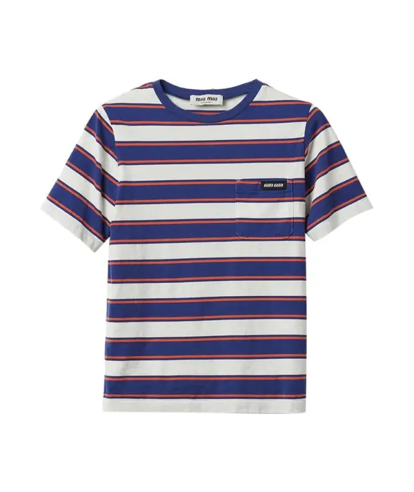 Miu Miu Striped Cotton T-shirt - Blue