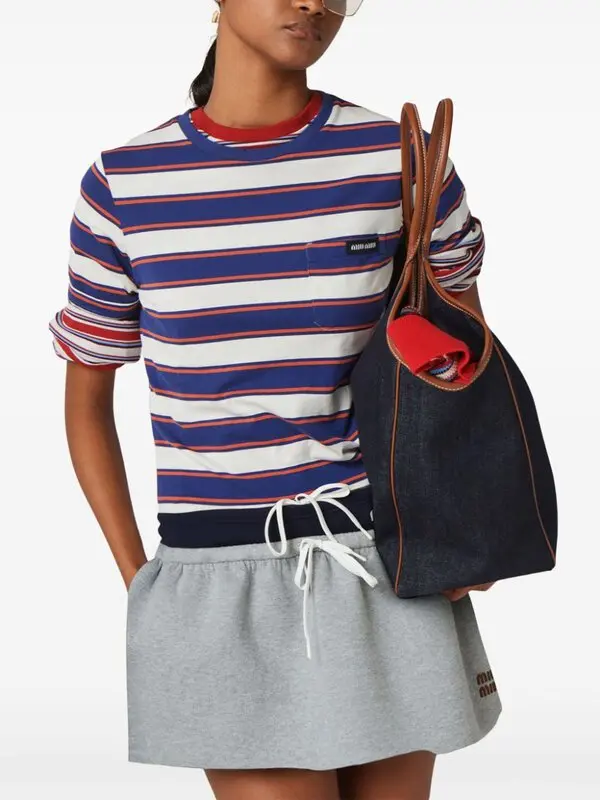 Miu Miu Striped Cotton T-shirt - Blue