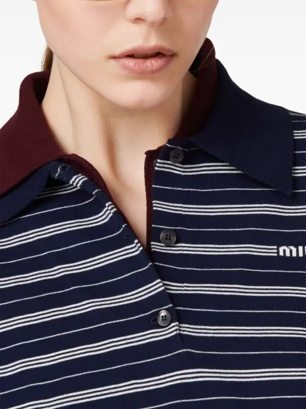 Miu Miu Logo-print Striped Polo Top
