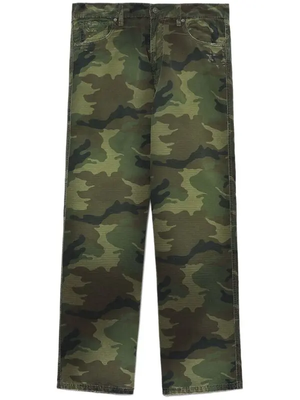 424 Military Print Cotton Trousers - Green