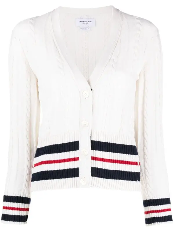 Thom Browne Rwb-stripe Cable-knit Cardigan - Neutrals
