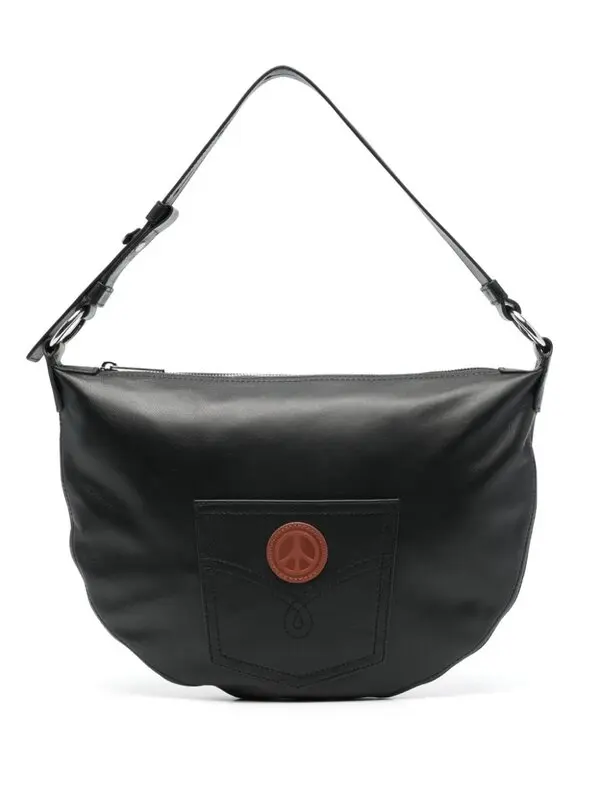 Moschino Logo Appliqué Leather Shoulder Bag