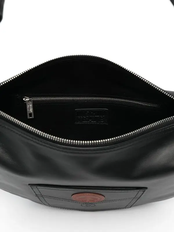 Moschino Logo Appliqué Leather Shoulder Bag