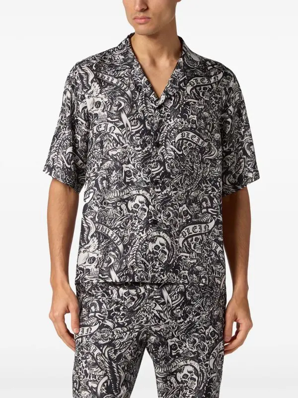 Philipp Plein Tattoo Short-sleeve Silk Shirt