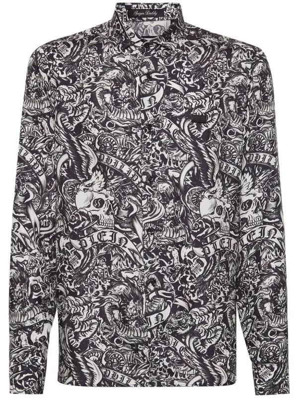 Philipp Plein Tattoo-print Silk Shirt