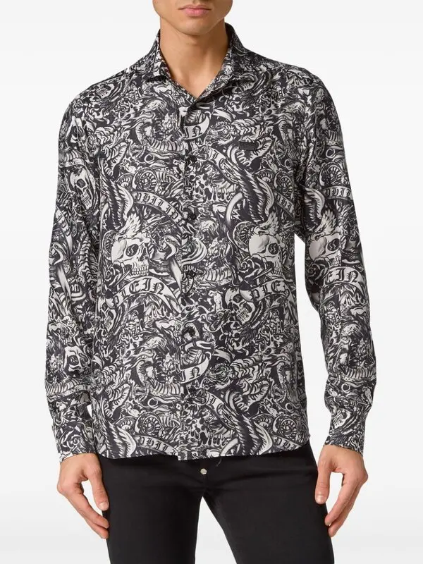 Philipp Plein Tattoo-print Silk Shirt