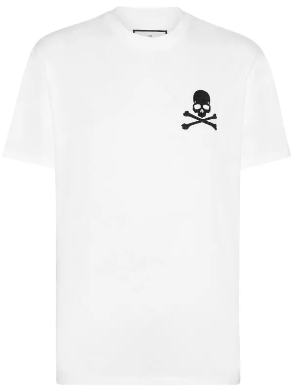 Philipp Plein Skull-embroidery Cotton T-shirt - White