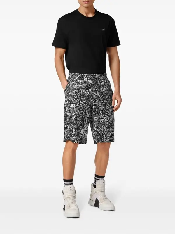 Philipp Plein Tattoo-print Silk Shorts - Black