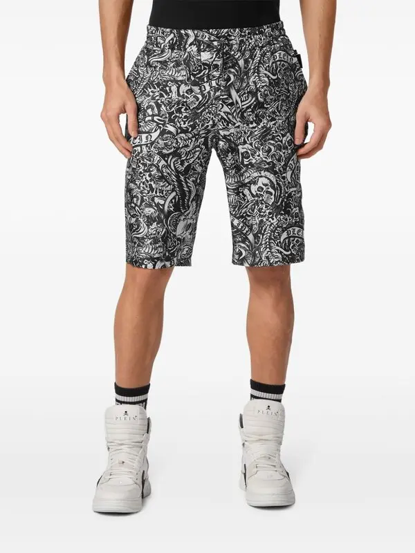 Philipp Plein Tattoo-print Silk Shorts - Black
