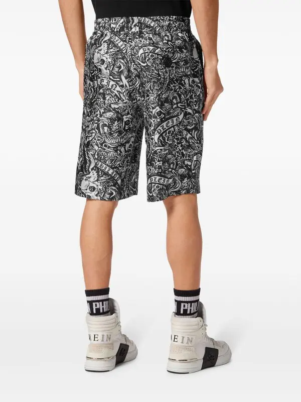 Philipp Plein Tattoo-print Silk Shorts - Black