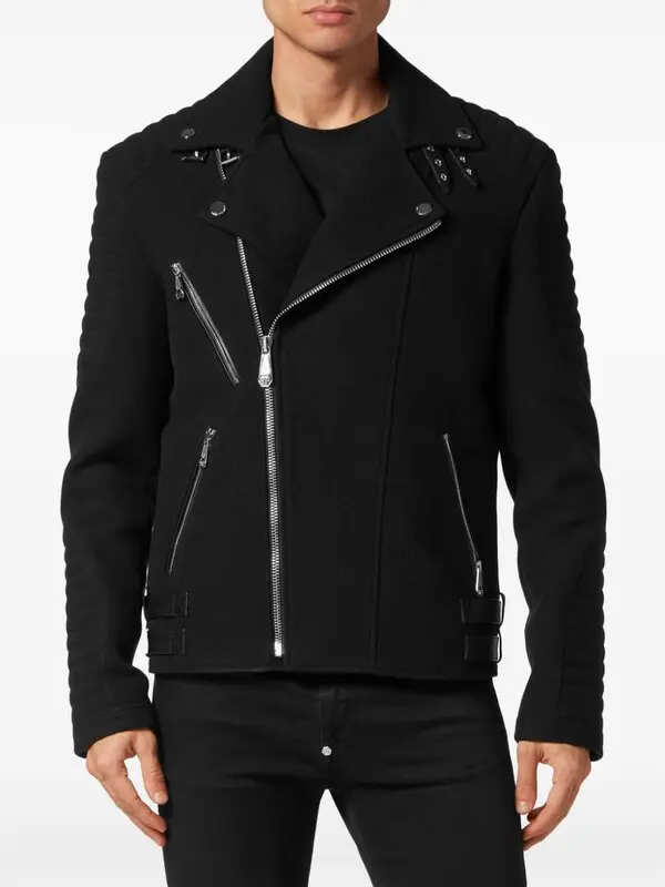 Philipp Plein Logo-appliqué Padded Biker Jacket