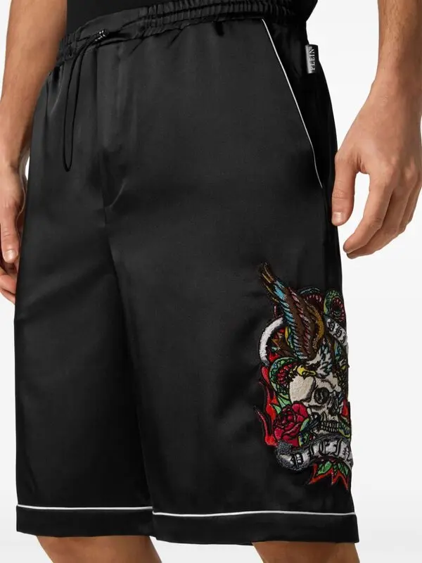 Philipp Plein Tattoo-print Satin Shorts