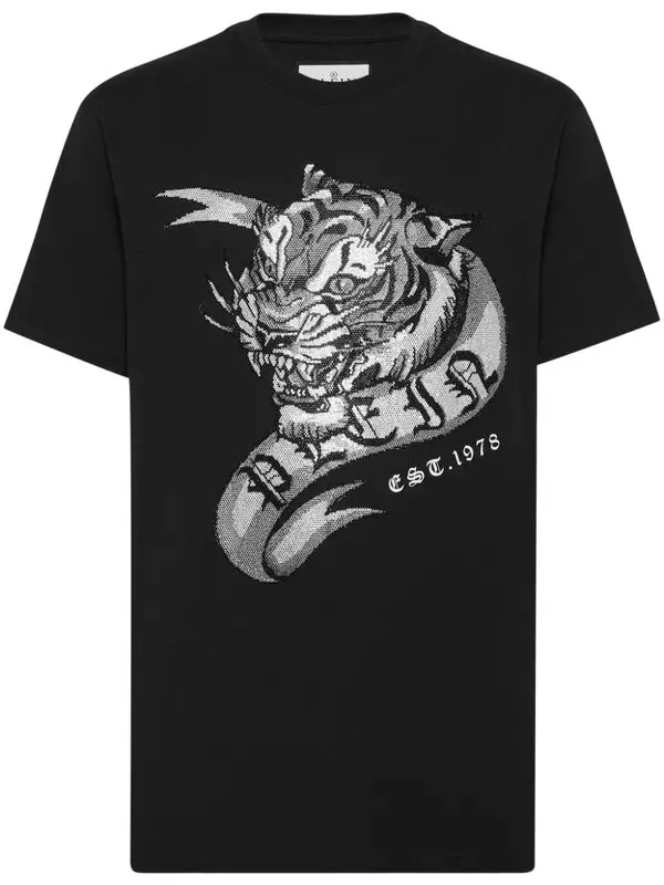 Philipp Plein Ss Tattoo Tiger-print T-shirt - Black