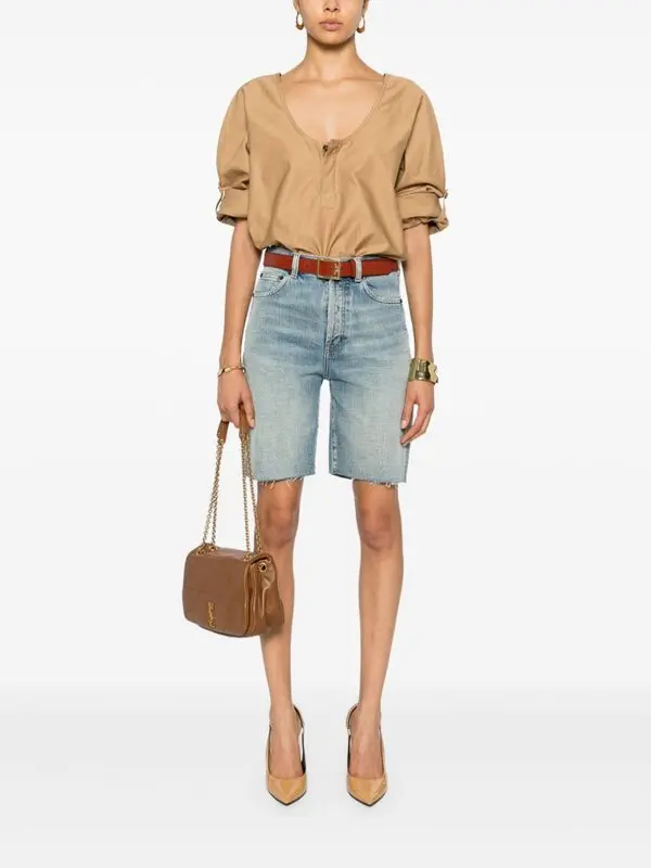Saint Laurent Henley Twill-weave Blouse - Neutrals