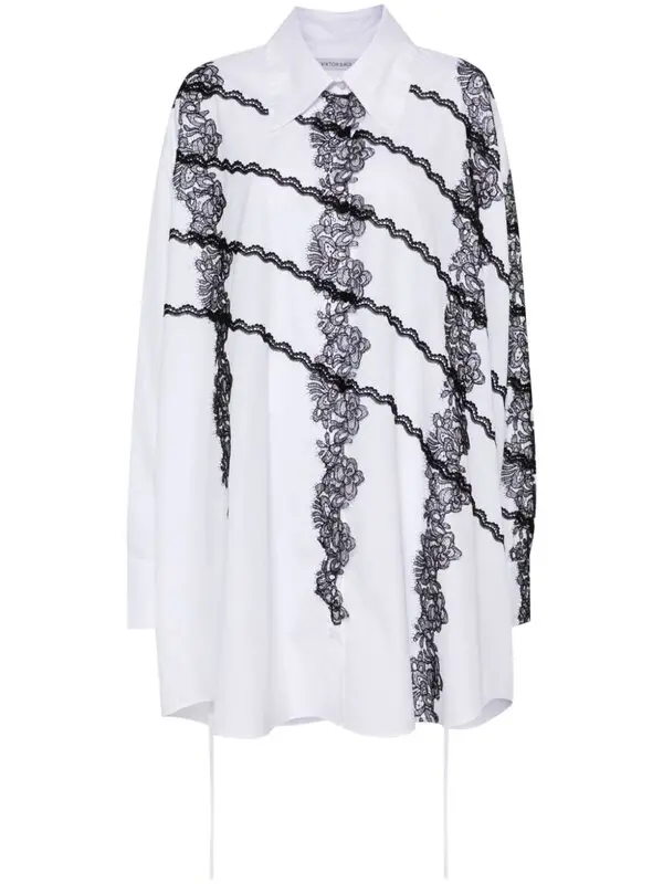 Viktor & Rolf Lace-appliqué Shirt Dress - White