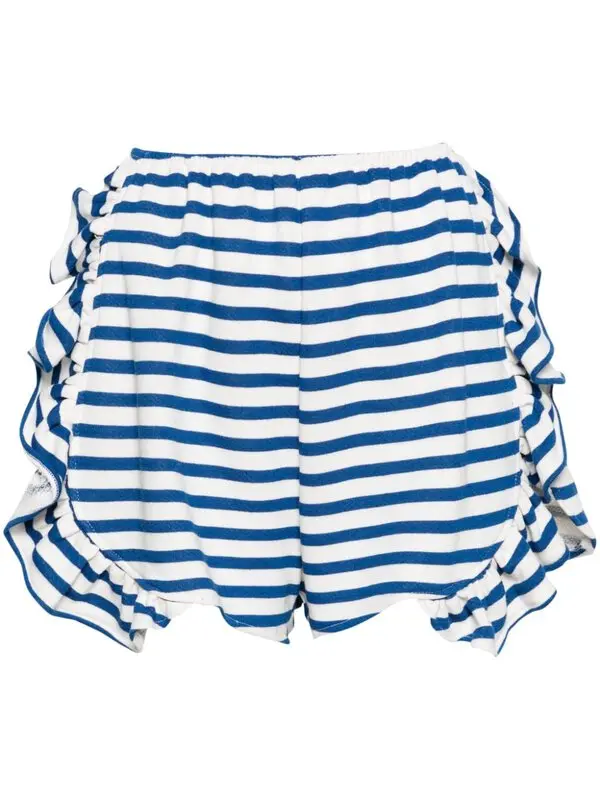 IOANA CIOLACU Striped Ruffled Shorts - White