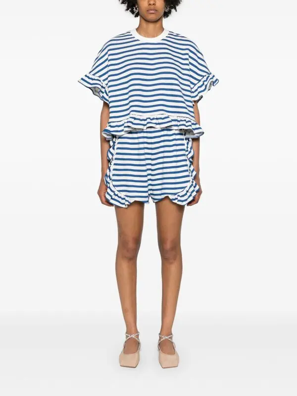 IOANA CIOLACU Striped Ruffled Shorts - White