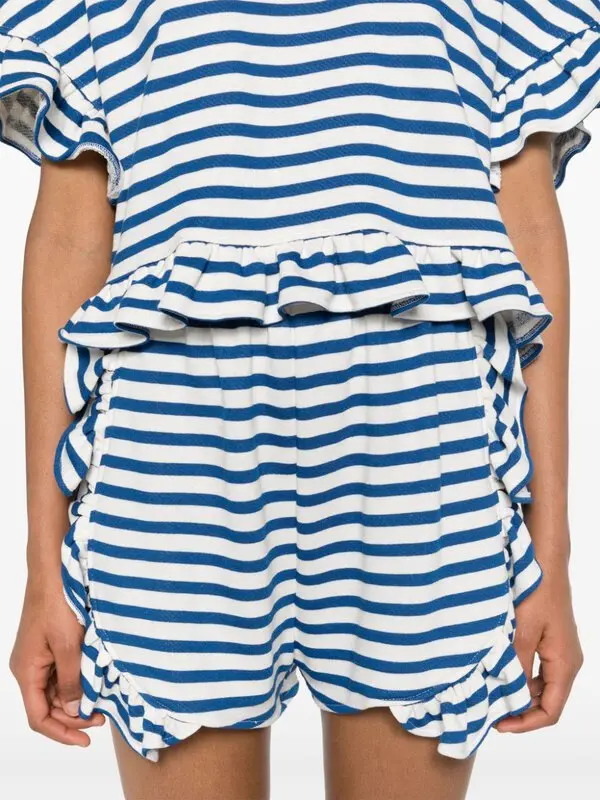 IOANA CIOLACU Striped Ruffled Shorts - White