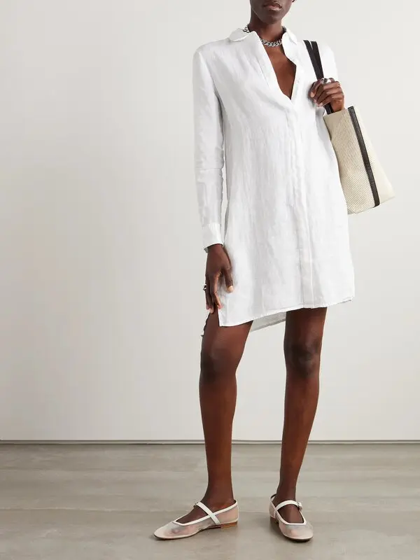 James Perse Linen Midi Shirt Dress - White | Editorialist