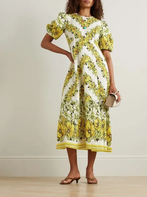 Alemais Gisela Floral-Print Linen Midi Dress In Yellow - 60% Off |  Editorialist