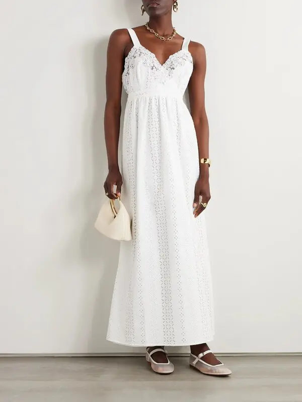 Loretta Caponi Edith Lace-Trimmed Broderie Anglaise Maxi Dress In White -  60% Off | Editorialist