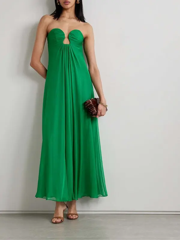 Cult Gaia Misa Strapless Cutout Chiffon Gown - Green | Editorialist