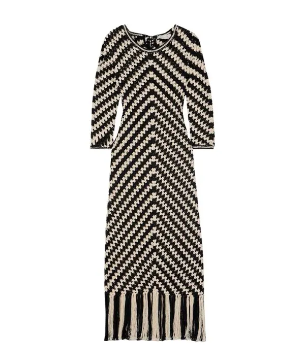 Zimmermann Halliday Fringed Crocheted Cotton Midi Dress