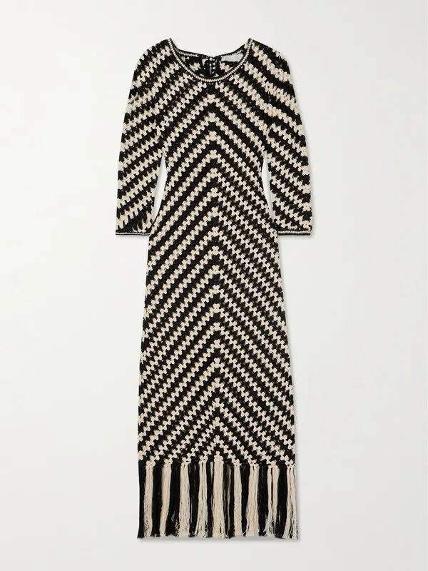 Zimmermann Halliday Fringed Crocheted Cotton Midi Dress