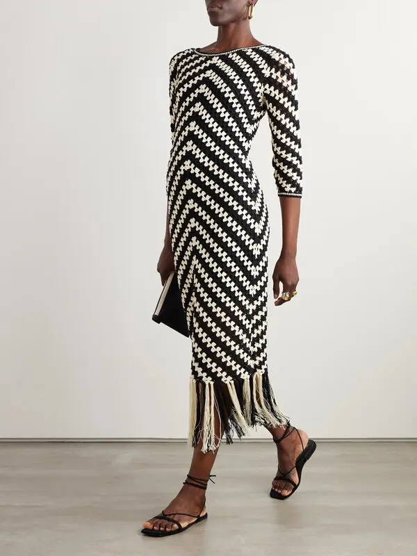 Zimmermann Halliday Fringed Crocheted Cotton Midi Dress