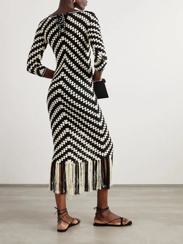 Zimmermann Halliday Fringed Crocheted Cotton Midi Dress