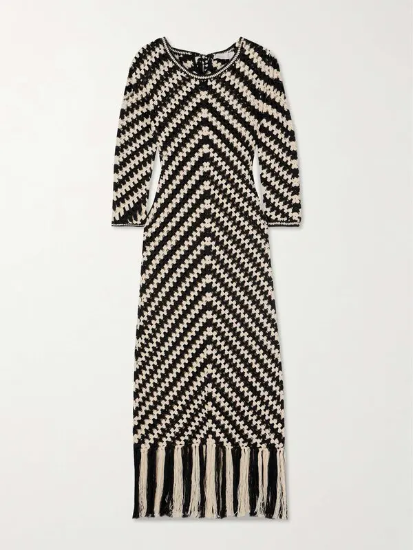 Zimmermann Halliday Fringed Crocheted Cotton Midi Dress