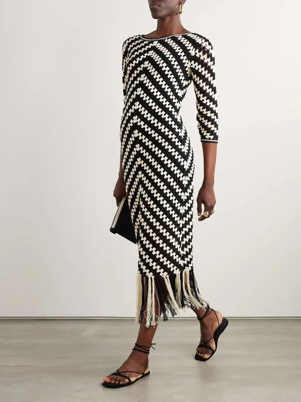 Zimmermann Halliday Fringed Crocheted Cotton Midi Dress