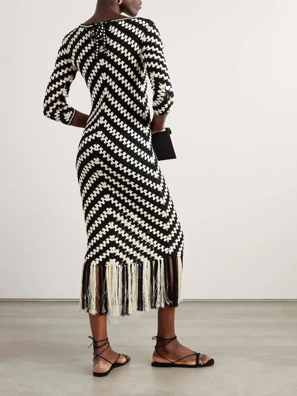 Zimmermann Halliday Fringed Crocheted Cotton Midi Dress