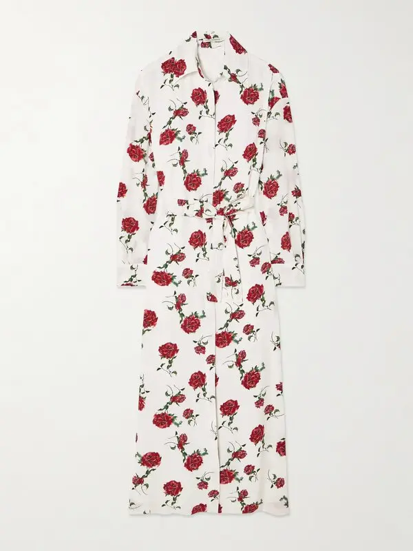 EMILIA WICKSTEAD Deirdre Floral-print Silk-crepe Midi Shirt Dress - White