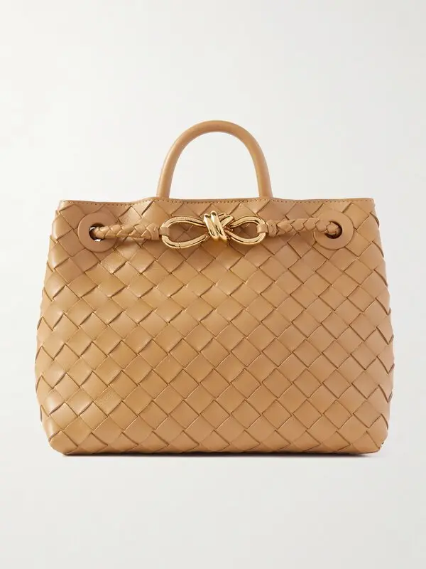 Bottega Veneta Andiamo Small Embellished Intrecciato Leather Shoulder Bag - Brown
